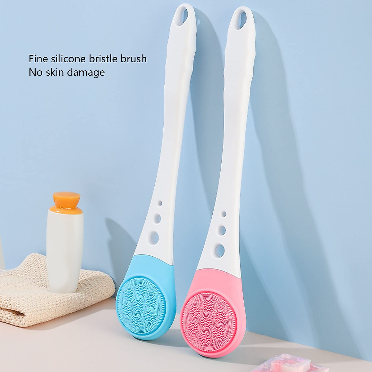 Electric Body Scrubber, 2 Colors, 43 x 9cm, Shower Brush Long Handle Waterproof Cordless Body Bath Exfoliating Soft Silicone (Blue)