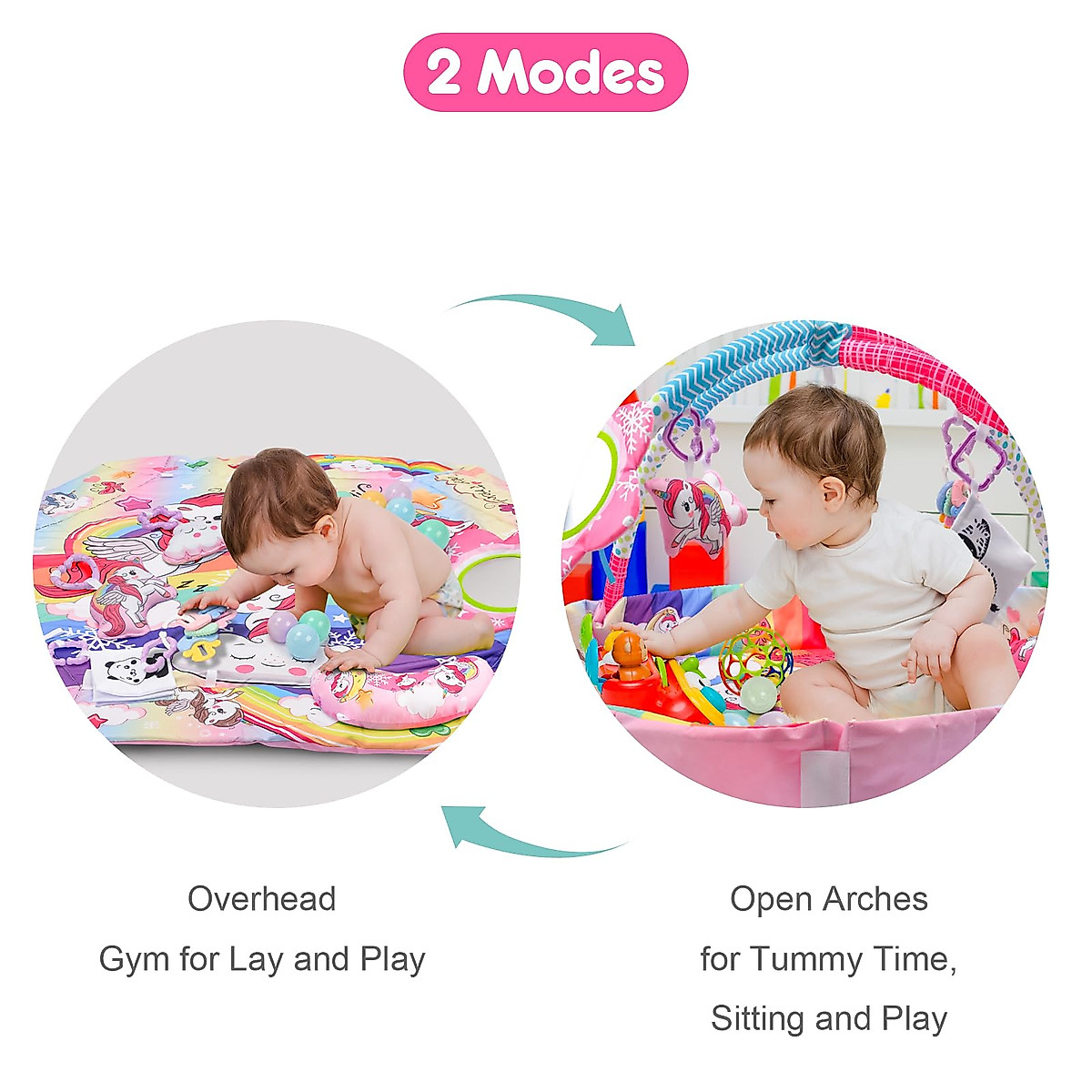 BATTOP Baby Activity Gym Play Mat,Tummy Time Mat Baby Gym with Sensory Rattle Toys&Tummy Time Pillow,for Sensory Motor Skill Development,Newborn Shower Gift