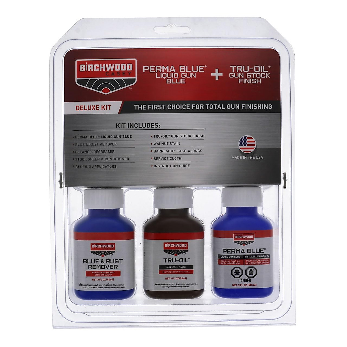 Birchwood Casey Easy-to-Use Deluxe Perma Blue & Tru-Oil Complete Finishing Kit for Gun Blueing and Stock Finishing