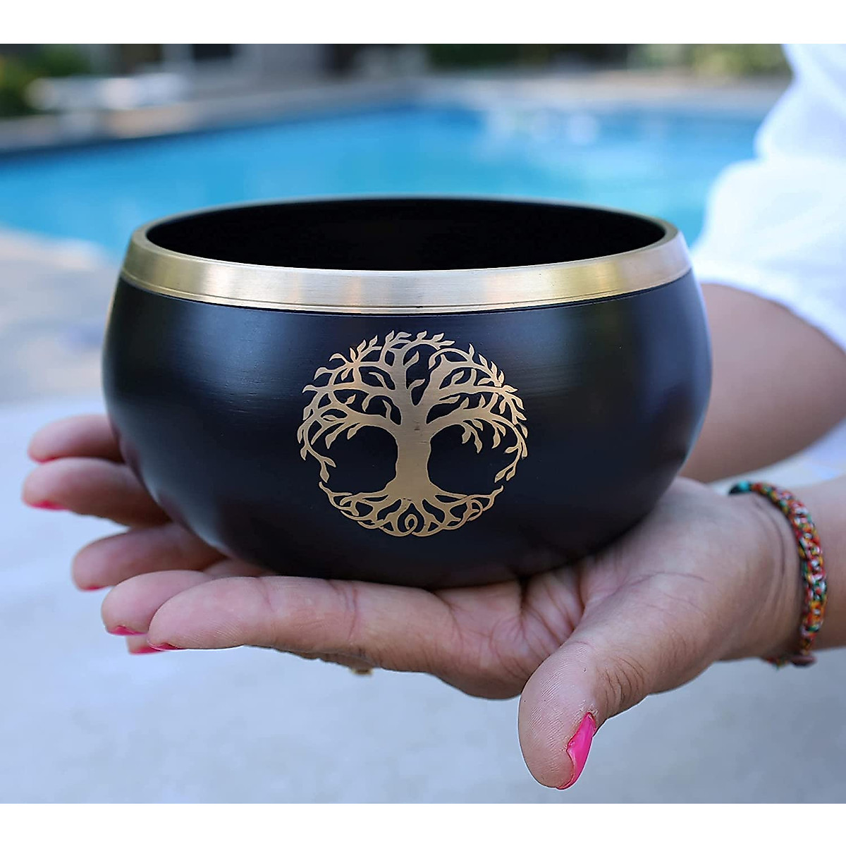 Tibetan Tree Of Life Singing Bowl Mallet Cushion Set ~ For Meditation, Yoga, Spiritual Healing and Mindfulness ~ Extra Large Black