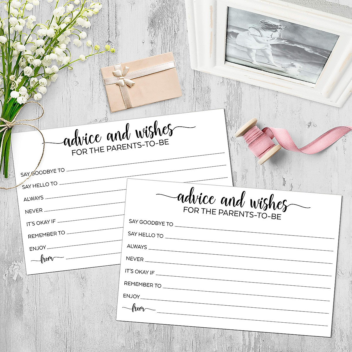 321Done Advice and Wishes for The Parents-to-Be, Made in USA - White 4x6 Baby Advice Cards for New Parents, Fun Baby Shower Game Simple New Mom and Dad Large Keepsake - 50 Cards