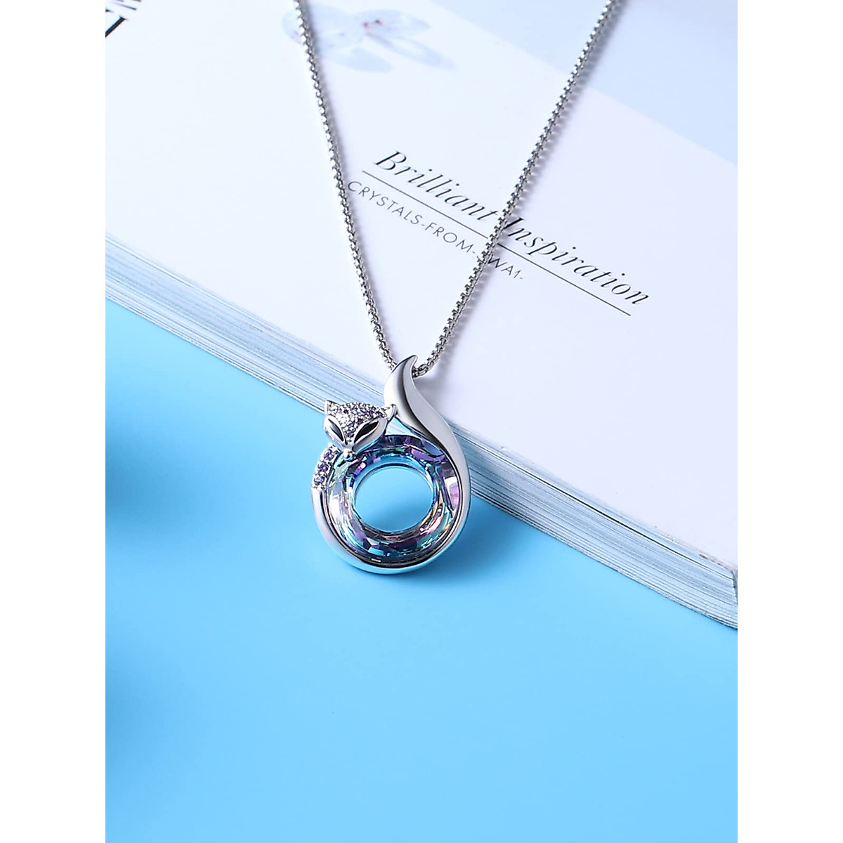 PLATO H Crystal Fox Necklace Cute Head and Tail Anniversary Jewelry for Women's Birthday Mother's Day Gifts for Her
