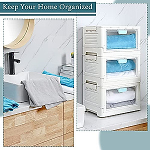 Berlune 23 Quart Stackable Storage Bins with Double Doors 15 x 11 x 9.8 In, Collapsible Plastic Storage Bins Foldable Lidded Storage Boxes with Wheels for Room Book Toy Organization (6 Pieces)