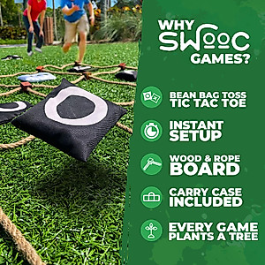 SWOOC Games - Giant Tic Tac Toe Outdoor Game | 3ft x 3ft | Instant Setup, No Assembly | Bean Bag Toss Outdoor Games for Kids 8-12 | Giant Yard Games for Adults | Giant Lawn Games | Backyard Games