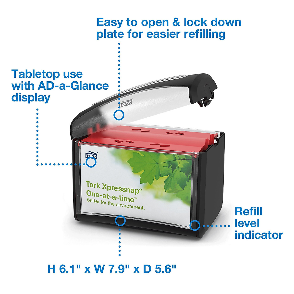 Tork Xpressnap Tabletop Napkin Dispenser Black N4, Signature line, 1 Piece, 6.7 x 5.6 x 7.9 in, 6232100