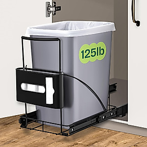 Spaces Tools Pull Out Trash Can Under Cabinet Shelf - Under Sink Trash Can Pull Out Slider for 30–40 Quart Cans Up to 125 lb - Cabinet Trash Can Pull Out Kit w/Garbage Bag Holder - (Can Not Included)