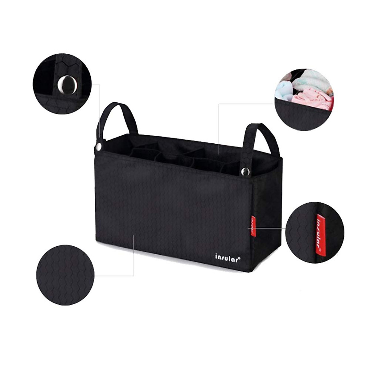 LTDH Stroller Organizer Bag Waterproof Insert Bag Universal Stroller Storage Bag For Baby Accessory Organizer With 7 Partition (Armygreen)