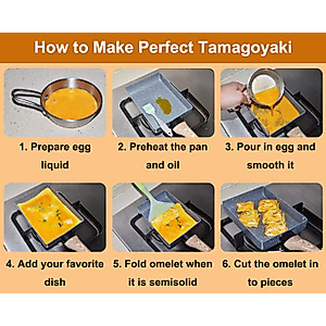 BaronCara Tamagoyaki Pan with Spatula and Brush, Egg Pan, Japanese Nonstick Omelette Pan, Rectangle Tamago Pan, Small Frying Pan, 7.5" x 5.5", Grey