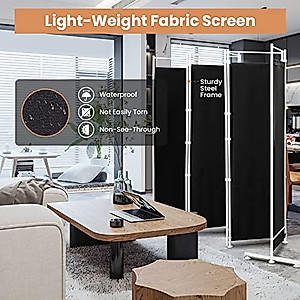 Nightcore 6 Ft Room Divider, 6 Panel Folding Wall Divider, Freestanding Partition with Adjustable Foot Pads, Perfect Privacy Screen for Home Office (Black)