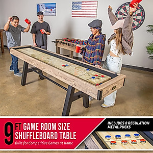 GoSports Premium 9 ft Shuffleboard Table with 8 Pucks, Shuffleboard Wax, and Brush