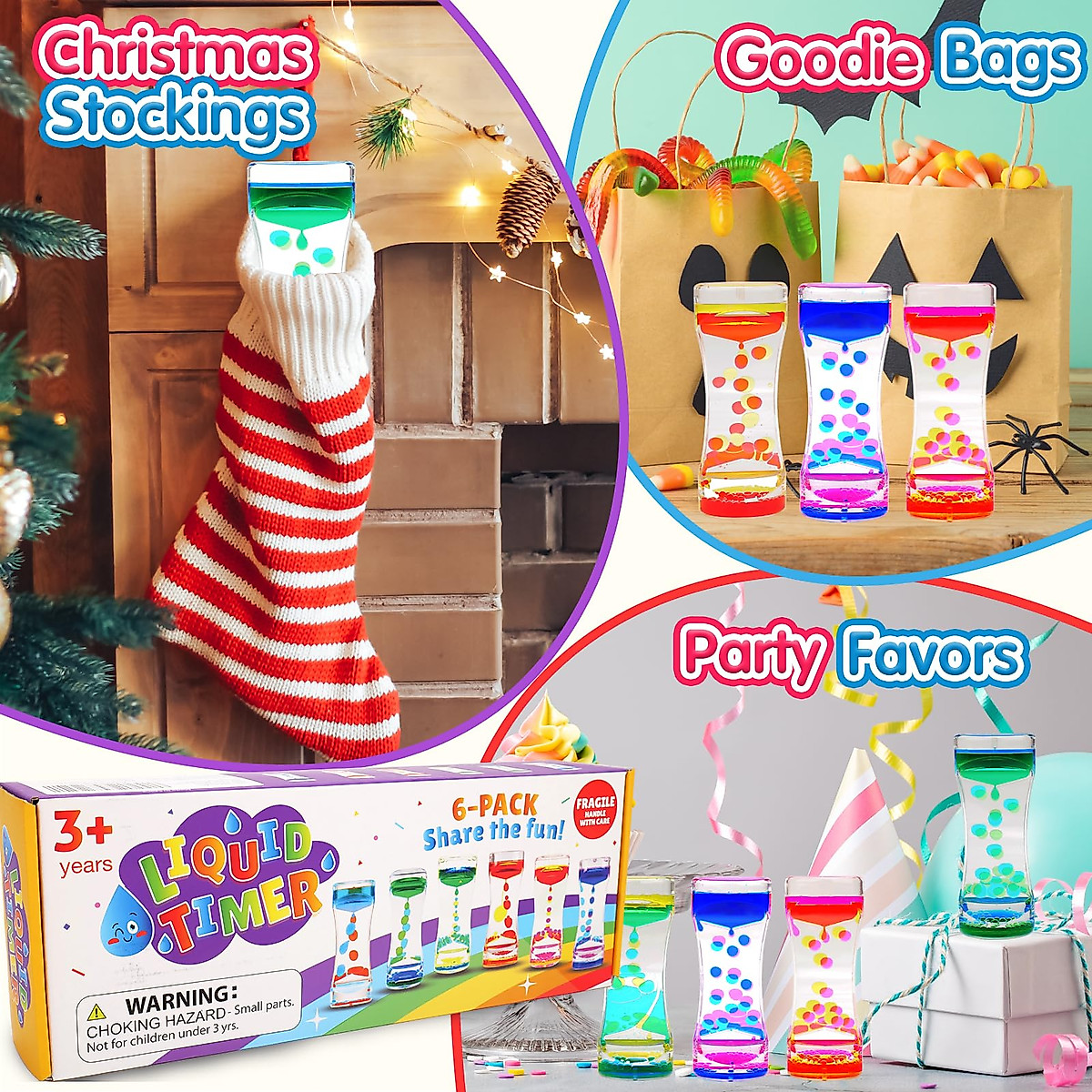 Liquid Timer - Sensory Toy for Relaxation, Liquid Motion Bubbler Timer with Floating Color Lava Lamp, 3-Pack Incredibly Effective Calming Stress Relief Hourglass Toy for Kids & Adults, Autism & ADHD