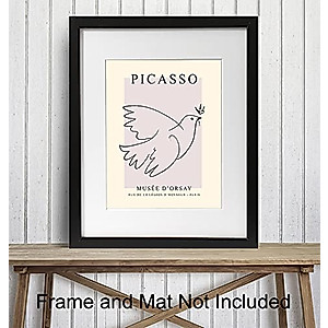 Pablo Picasso Wall Art & Decor - Pablo Picasso Poster 8x10 - Picasso Wall Art - Dove of Peace Picasso - Pablo Picasso Prints - Gallery Wall Art - Museum Poster - The Impressionists Decor - Pink