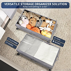 STO STO Under Bed Storage with Wheels, 1 Pack Under Bed Drawer Storage Organizer with Clear Lid and Handles, Metal Frame Under Bed Rolling Storage Containers for Clothes Shoes Blankets, Gray