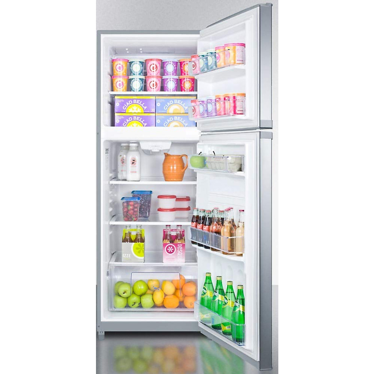 Summit FF1427SS 26"" Top Freezer Refrigerator with 12.9 cu. ft. Capacity Adjustable Glass Shelves Reversible Doors Interior Light in Stainless Steel