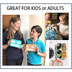 Snack Containers - MINI Bento Box, Small Lunch Boxes for Kids Toddlers Boys Girls, Leakproof 3 Compartment Containers for Meal or Snacks, Day-Care Pre-School Travel, BPA Free, 2 Pack Set Coral Blue