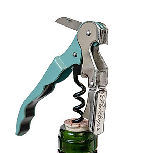 Pulltap's Double-Hinged Waiters Corkscrew, Wine Opener and Foil Cutter, Beer Bottle Opener, Turquoise