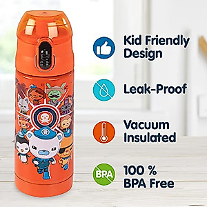 Octonauts Above & Beyond Orange Stainless Steel 13 oz Insulated Water Bottle for Kids - Spill Proof Lid, Easy to Use, Reusable - Keep Liquids Hot/Cold For Hours -Perfect for Travel, School, On-The-Go