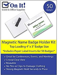 Magnetic Name Badge Holder Kit - Box of 50, 4x3 inch Clear Name Tag Holders for Conferences, Events, and Meetings
