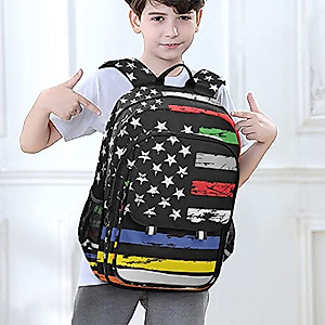 Glaphy American Flag Police Firefighter Backpack School Bag Lightweight Laptop Backpack Student Travel Daypack with Reflective Stripes