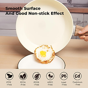 ZHANG XIAO QUAN SINCE 1628 Frying Pan 10", Aluminium Nonstick Skillet, Ceramic Coating pan, Cream White Nonstick Pan, Omelette Pans for Induction, Electric Stove and Gas Cooktops