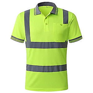 JKSafety Hi-Vis Safety Polo Shirt, High Visibility Construction Work Shirt with Relective Strips, Neon Yellow, Meet ANSI Class 2 Standards (66Yellow, XL)