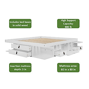 memomad Bali Storage Platform Bed with Drawers (Queen Size, Off White)