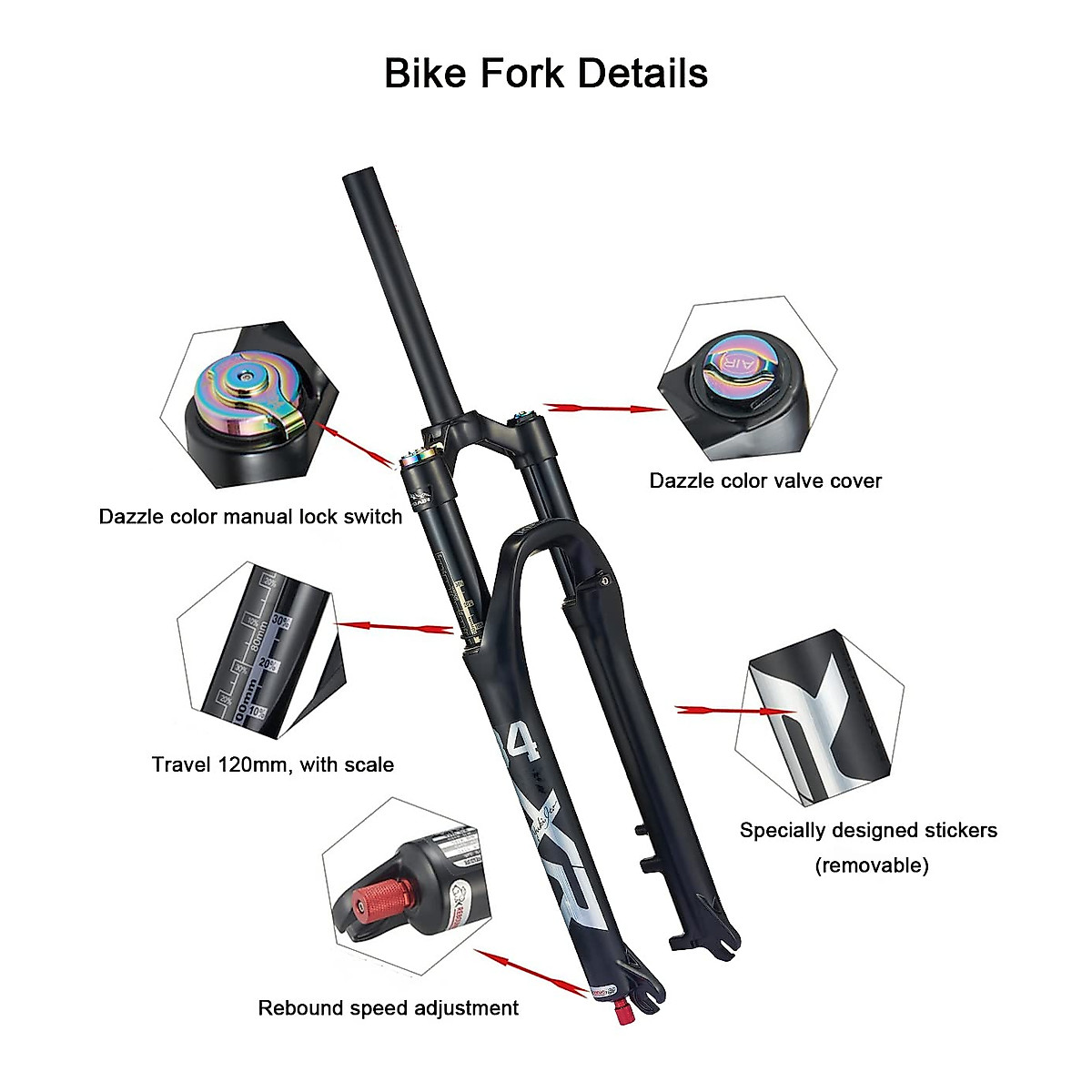 KRSEC Air Suspension Fork 27.5 inch Mountain Bike Travel 120mm Quick Release QR 9mm 28.6mm Straight Tube Manual Lockout Rebound Adjustable Ultralight Mountain Bike Front Forks XC AM 27.5"