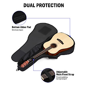 Donner 36 Inch Acoustic Guitar Case, 0.4 Inch Thick Padding Sponge 600D Ripstop Waterproof Nylon Soft Guitar Gig Bag with 3 Pockets and Back Hanger Loop, Black