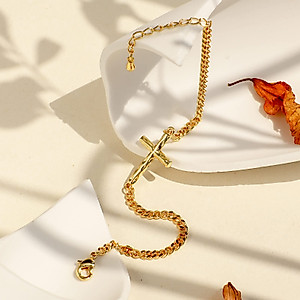 AHSIWC 14k Gold Plated Cross Bracelet Hypoallergenic Adjustable Link Bracelet Gifts for Women