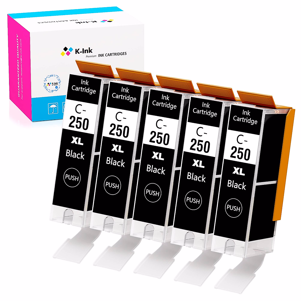 K-Ink Compatible Ink Cartridges Replacement for Canon PGI 250 PGI-250 XL Black (5 Big Black)