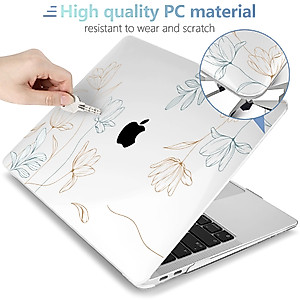 MEEgoodo for MacBook Air 13.3 inch Case 2021 2020 2019 2018 A2337 M1 A2179 A1932, Clear Case for MacBook Air M1, Hard Shell with Keyboard Webcam Cover & Trackpad Film & Type C Adapter,Engraving Floral