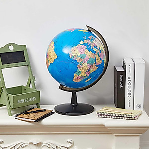 Lewtemi 13 Inch World Globe with Stand, Blue, Metal & Plastic Base, Political Map, Easy Rotate, Retro Style, Educational Globe for Students & Teachers