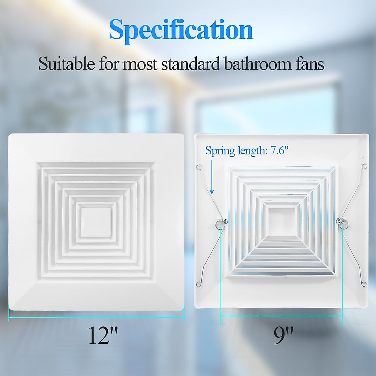 WiseWater Bathroom Ceiling Fan Grille with Springs, Replacement Vent Cover for Broan-Nutone Exhaust Fan, Air Diverter, Ceiling Air Diffuser (12 * 12")