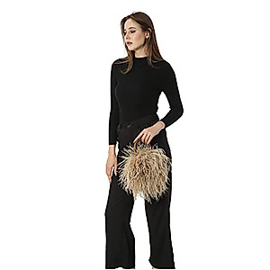 LVCOMEFF Women Ostrich Feather Purse Mini Handbag for Party Furry Casual Daily 2023 Bubblegum Color…