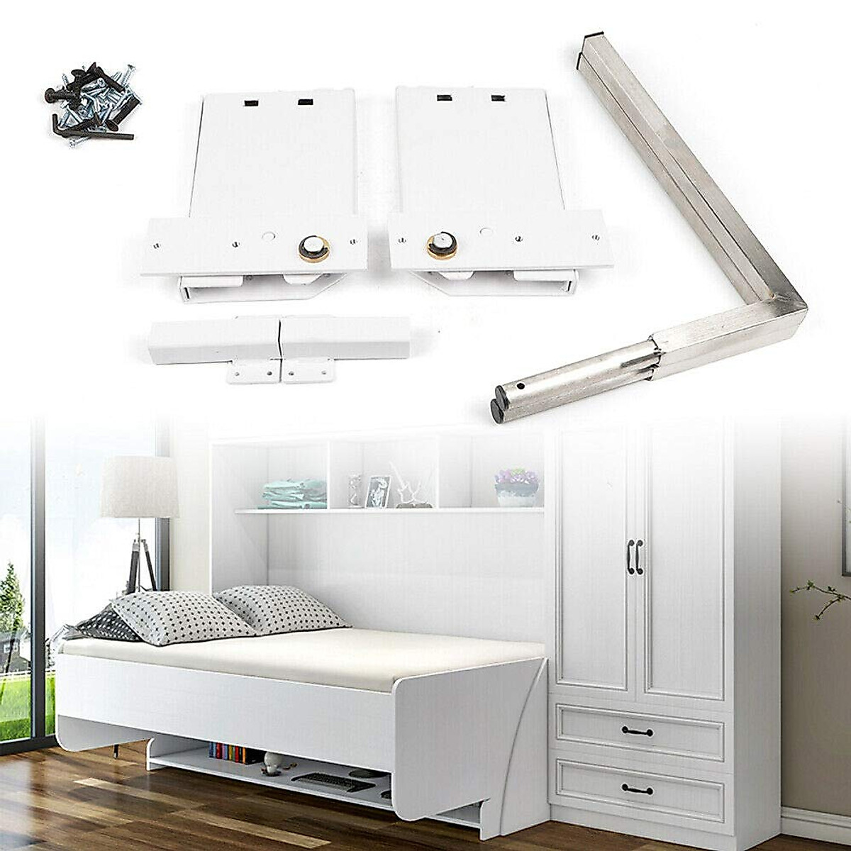 Futchoy DIY Murphy Bed Hardware Kit, Queen-Size Wall Bed Mechanism Hardware Kit for Horizontal Wall Mount (Small size bed)