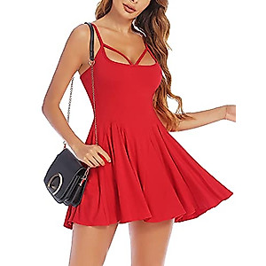 ADOME Sexy Mini Dresses for Women Club Party Dress Ruffle Hem Summer Dresses for Women Bright Red,XL