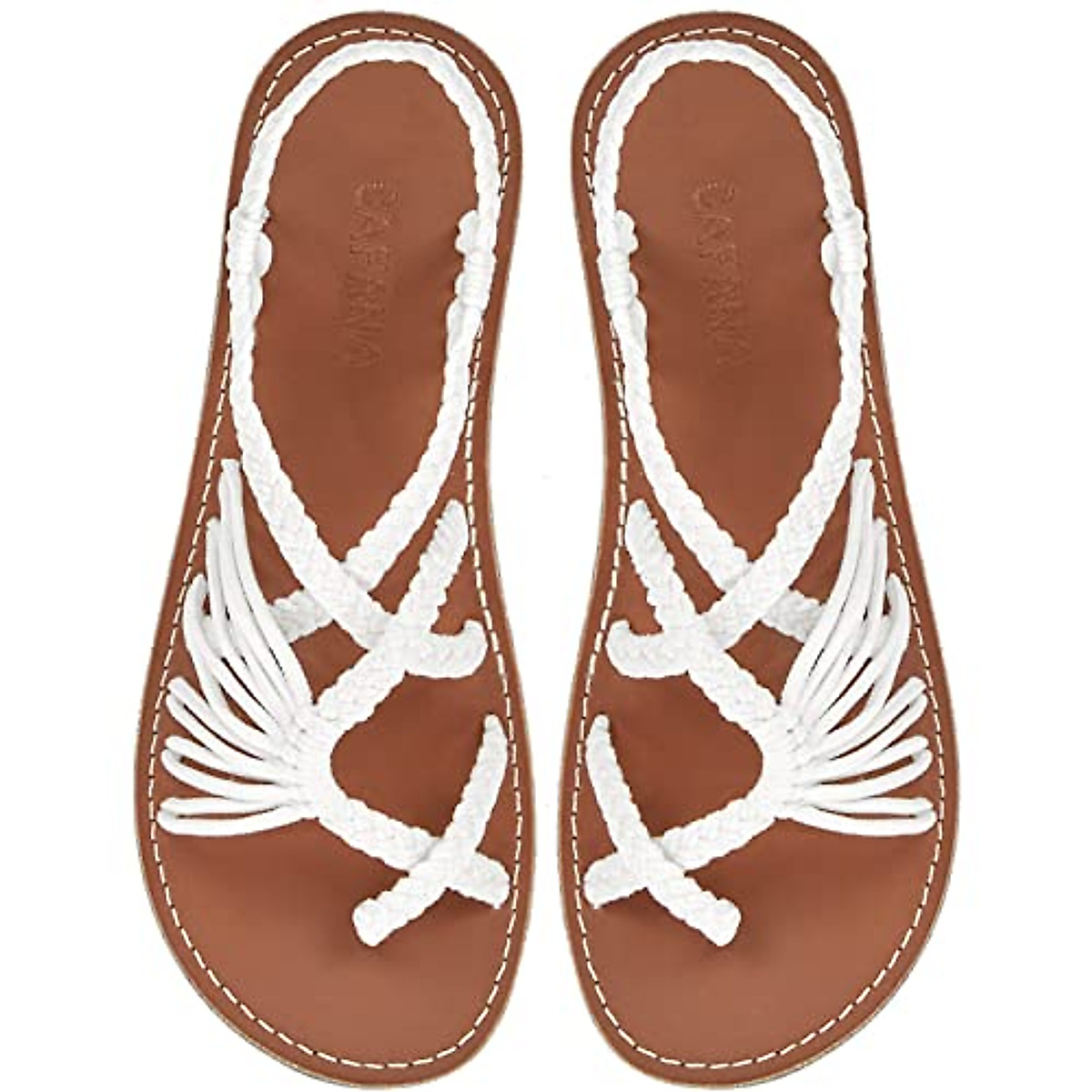 Capana Sandals (10) Woven Women's Flat Sandals - Strappy Braided Sandals , Beach Sandals for Women Dressy Summer , Rope Bohemian Sandals, Spring Casual Womens Shoes , Comfy Boho Flats for Teen Girls – White (Banyan)