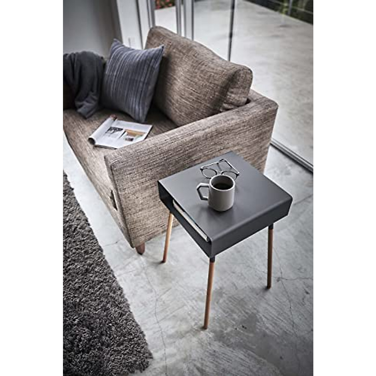 Yamazaki Storage Home | Steel + Wood | Tall | End + Side Tables, Black