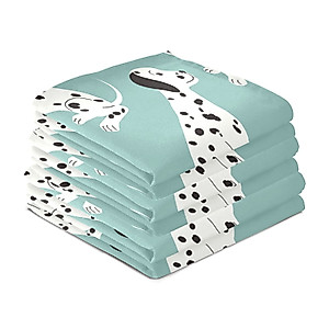 susiyo Cute White Dalmatian Dog Kitchen Dish Towel, Set of 4 Pcs Soft Polyester Dish Cloth for Cooking Washing, 28 X 18 Inch