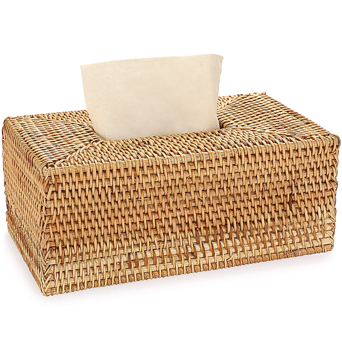Sumnacon Tissue Box Cover Rectangle Tissue Box Rattan Tissue Box Holder,Wicker Decorative Tissue Holder for Bathroom Toilet Living Room Kitchen Office Table Desk, Yellow