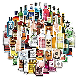 Food Stickers - 50 Pcs Candy Biscuit Coffee Ice Cream Stickers,Vinyl Waterproof DIY Decorations for Laptop Water Botter Guitar,Cocktail Beer Toast Supplies,Lollipop Vegetable Decor for Teens Adults (Alcohol stickers)