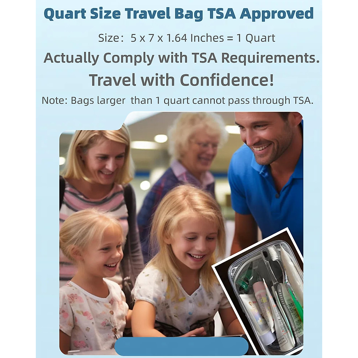 3 Packing Cubes Quart Size Travel Bag TSA Approved Toiletry Bag, Airplane Essentials for Flying, Long Flight European International Must Haves for Women Men Toiletries Liquids Small Clear Pouch