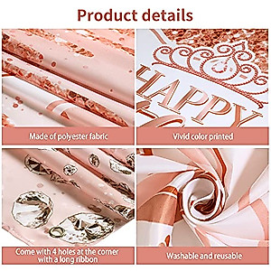 Rose Gold Happy Birthday Backdrop for Girls Women Rose Gold Happy Birthday Banner Glitter Diamond Birthday Backdrop Sweet Princess Birthday Photography Background