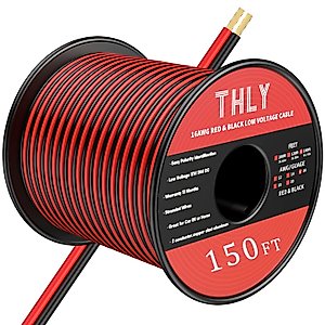 THLY 150FT 16 Gauge Wire, Automotive Wire 16 AWG Wire Electrical Wire 12V/24V Low Voltage Wire 2 Conductor Red and Black Wire for LED Light Bulbs Lamp Marine Car Speaker Wires