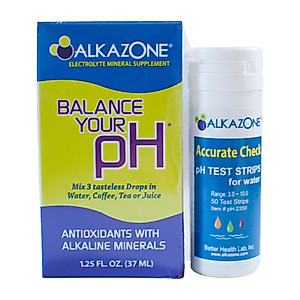 Alkaline Water Drops with Ph Test Strips Bundle - Alkazone Antioxidant Alkaline Mineral Drops Make Your Own Alkaline Water Raise Ph | Includes 50 Ph Test Strips for Water to Test Alkalinity