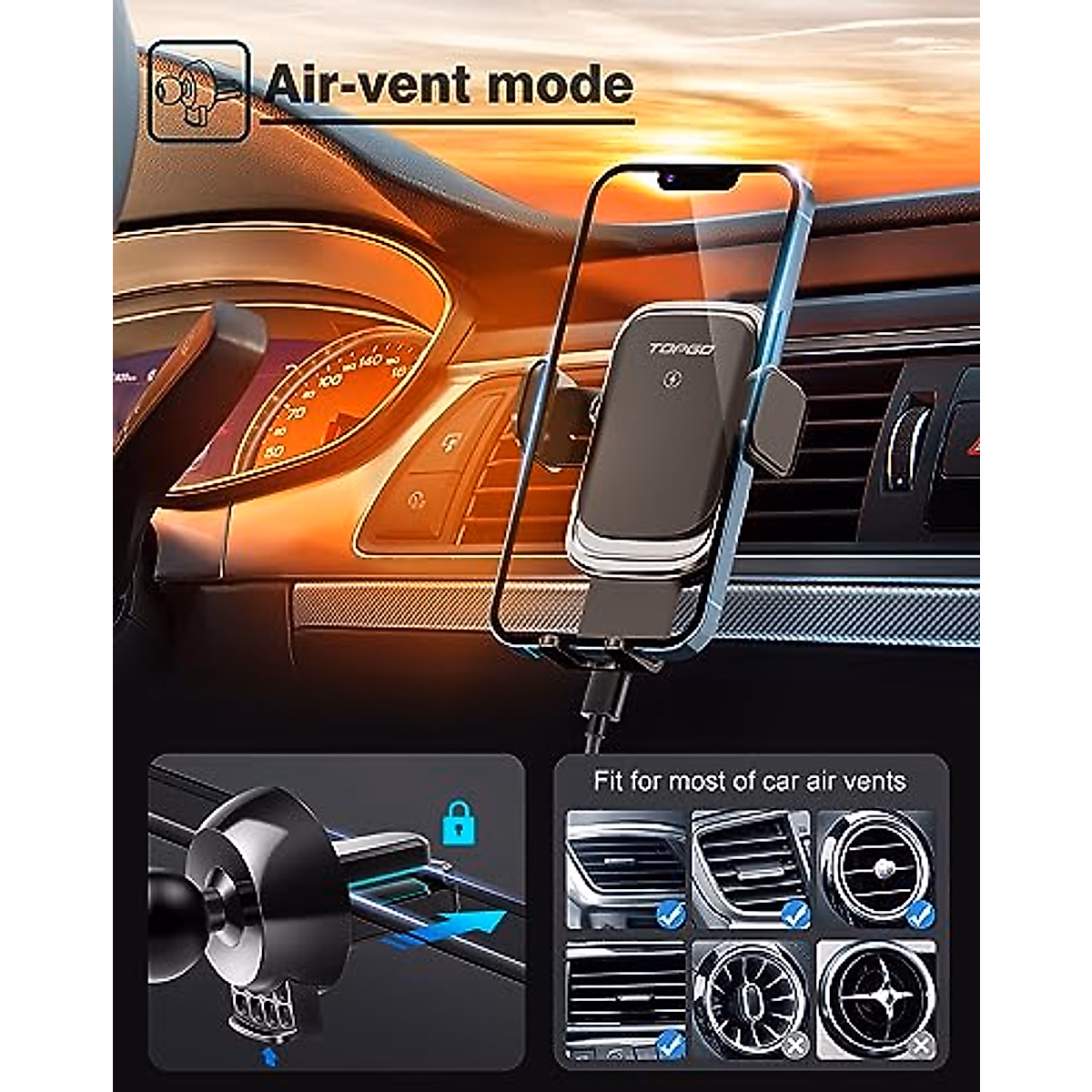 [Upgraded] TOPGO Cup Holder Phone Mount Wireless Charger,Universal Cell Phone Holder Car Charger Wireless-Charger-Cup-Phone-Holder Fast Charging for iPhone11/11 Pro/11 Pro Max, Samsung Galaxy Black