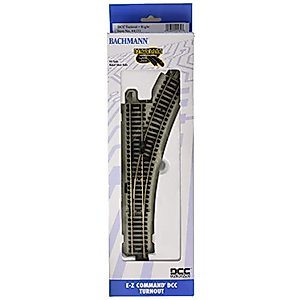 Bachmann Trains - E-Z COMMAND DCC EQUIPPED TURNOUT – RIGHT - NICKEL SILVER E-Z TRACK With Grey Roadbed - HO Scale Medium