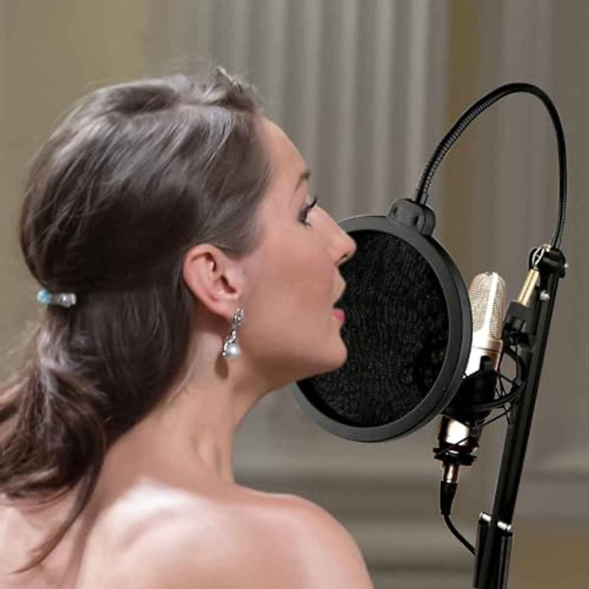 Pyle Microphone Boom Suspension Stand - Scissor Spring Arm Floor Mic Stand with Shock Mount & Pop Filter (PMKSH28),Black