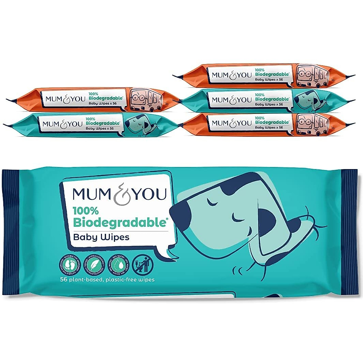 Mum & You Biodegradable Compostable Vegan Registered Plastic Free Baby Wet Wipes with Recyclable Packaging, 99.4% Water, 0% Plastic, Hypoallergenic & Dermatologically Tested (Pack of 6)