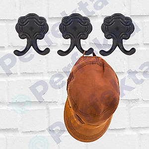 Decorative Cast Iron Wall Mounted Hooks | Pack of 3 | Heavy Duty Black | Hooks for Bathroom, Bedroom, Hat Hooks, Purse Rack, Coat Hook, Mudroom | Include Mounting Hardware